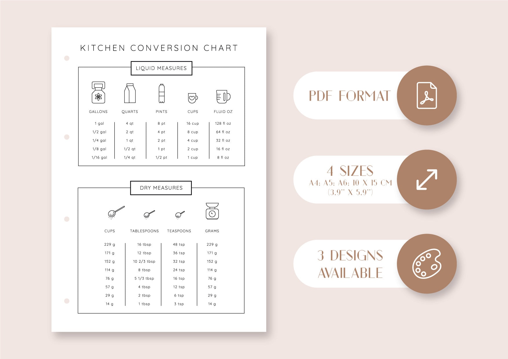 Conversion Chart For Cooking Kitchen Conversions Chart, Printable ...