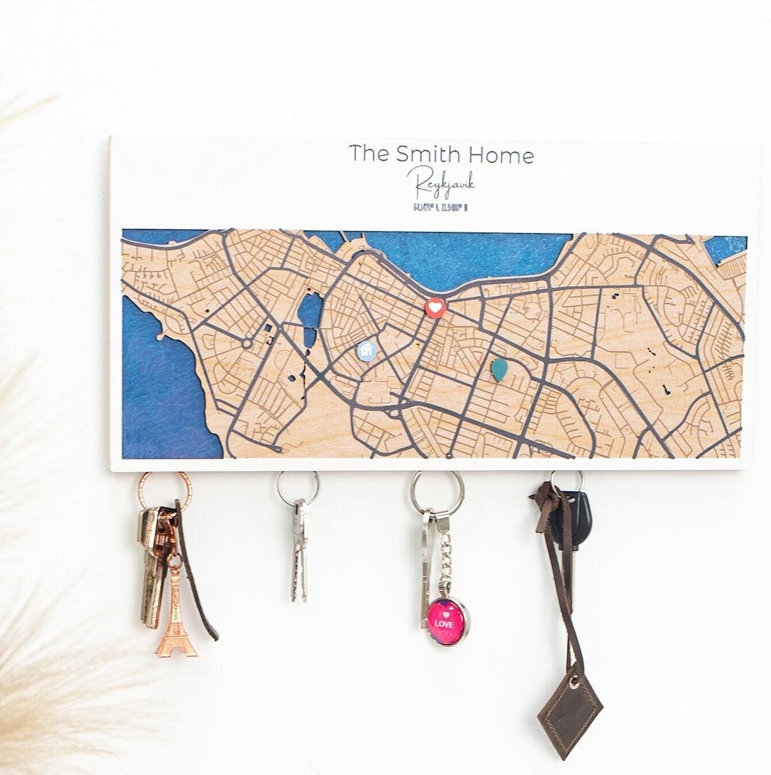 Key Hook, Magnetic Key Holder, Wooden Home Map Key, Location Map Key ...