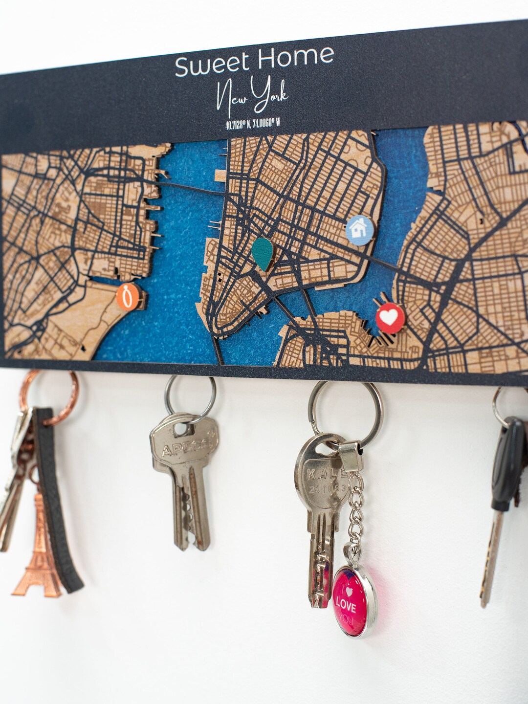 Location Wood Key Holder, Magnetic Key, Housewarming Gift, Key Holder ...