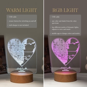 Location Map Night Light, Wedding Gift, Anniversary Gift, Acrylic ...
