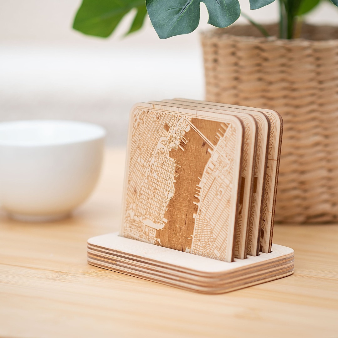 Custom City Map Coasters, Map Location Coasters, Wood Map Coasters ...