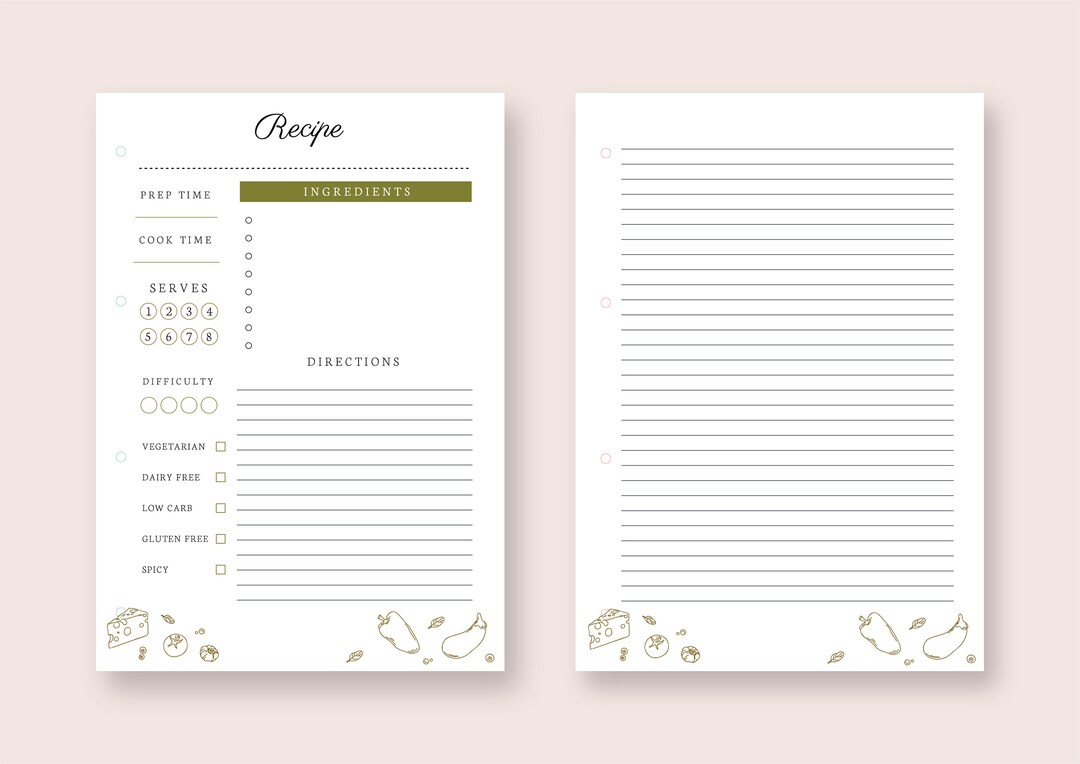 Recipe Template, Digital Recipe Book, Cookbook Template, Recipe Book ...
