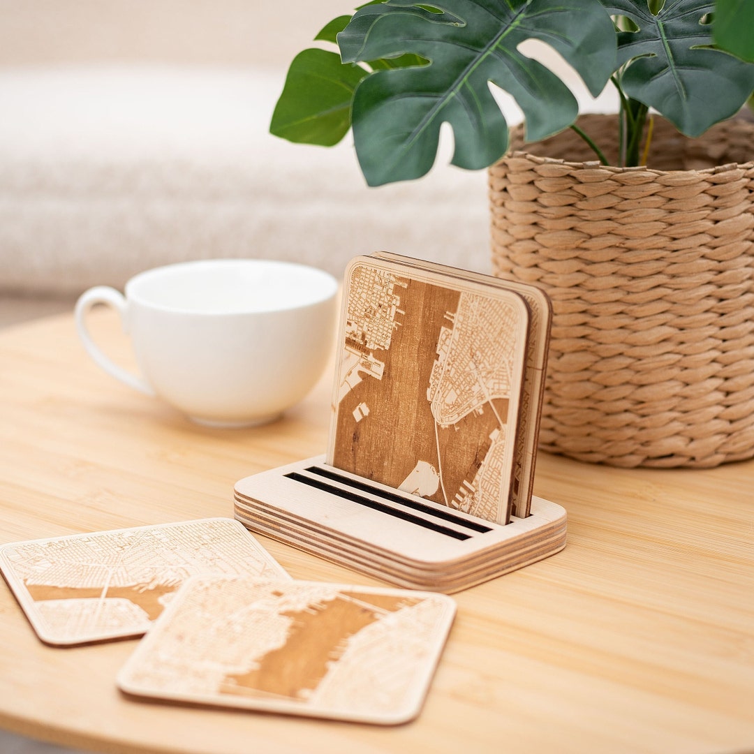Custom Wood Coasters With Engraved Street Map, Any Place Coasters, Any ...