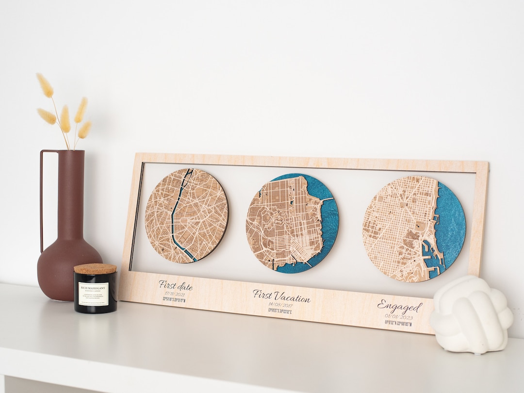 Custom Wedding Gift, Custom Wooden Map, Wedding Anniversary, First Date ...