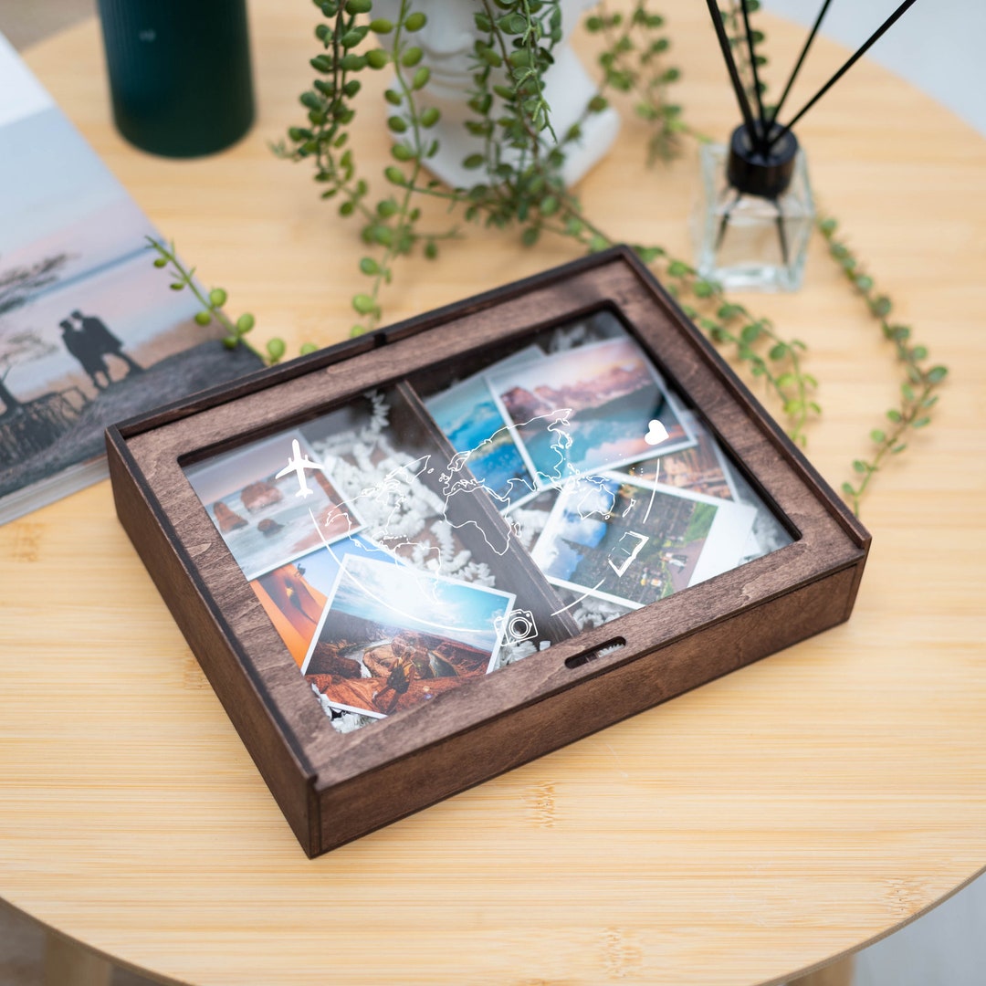 Adventures Travel Memory Box, Acrylic Wooden Keepsake Box, Photo ...
