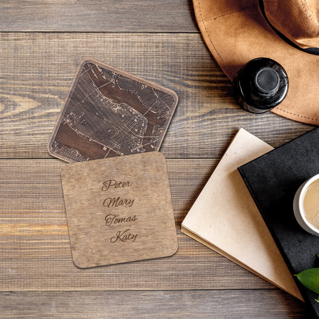 Custom City Map Coasters, Map Location Coasters, Wood Map Coasters ...