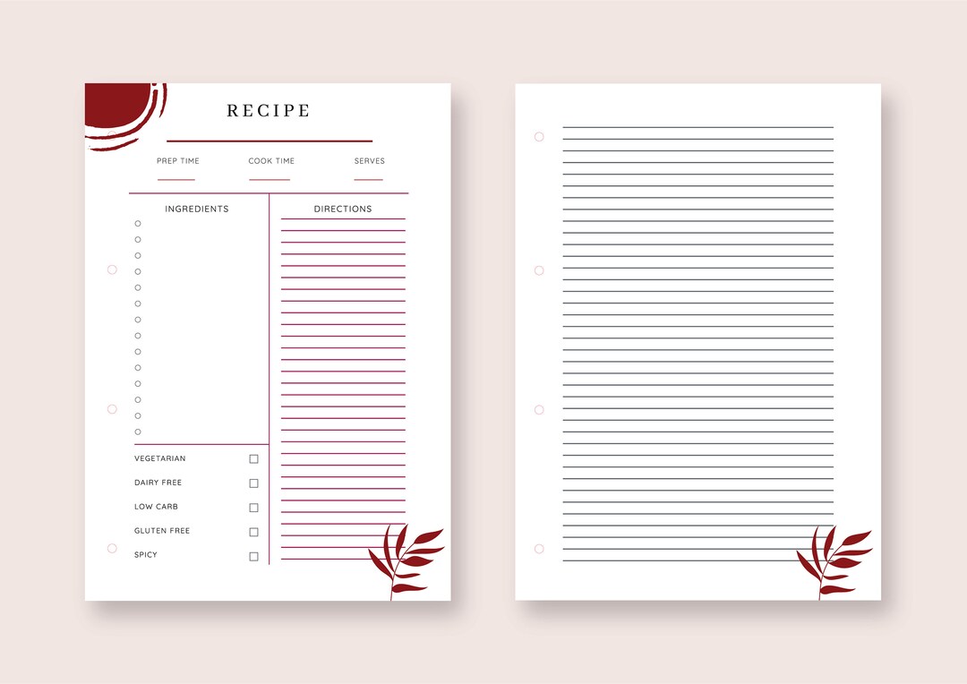 Recipe Sheet Template + Kitchen Conversions Chart | Recipe Book ...