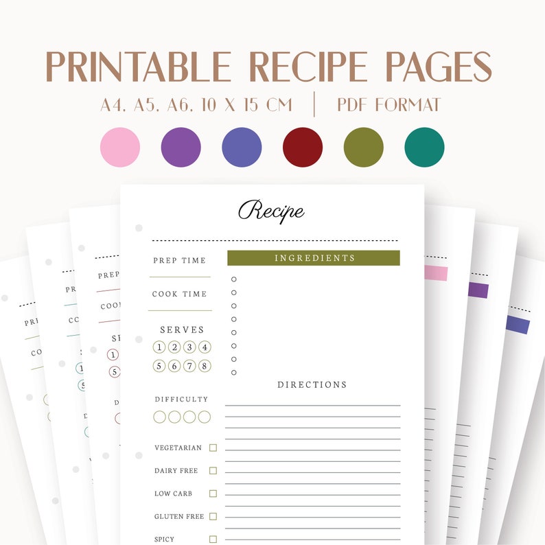Recipe Template Digital Recipe Book Cookbook Template - Etsy