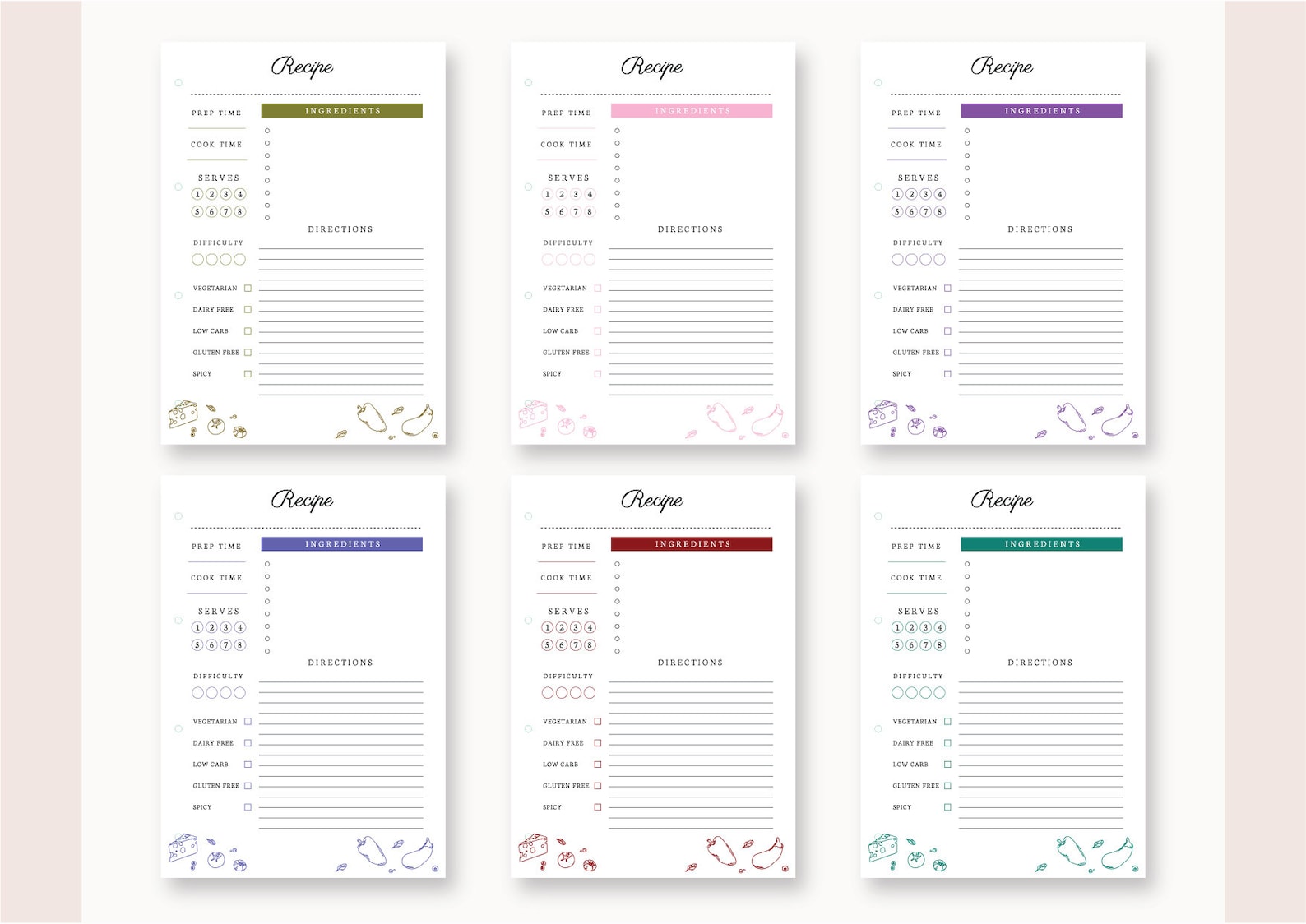 Recipe Template Digital Recipe Book Cookbook Template - Etsy