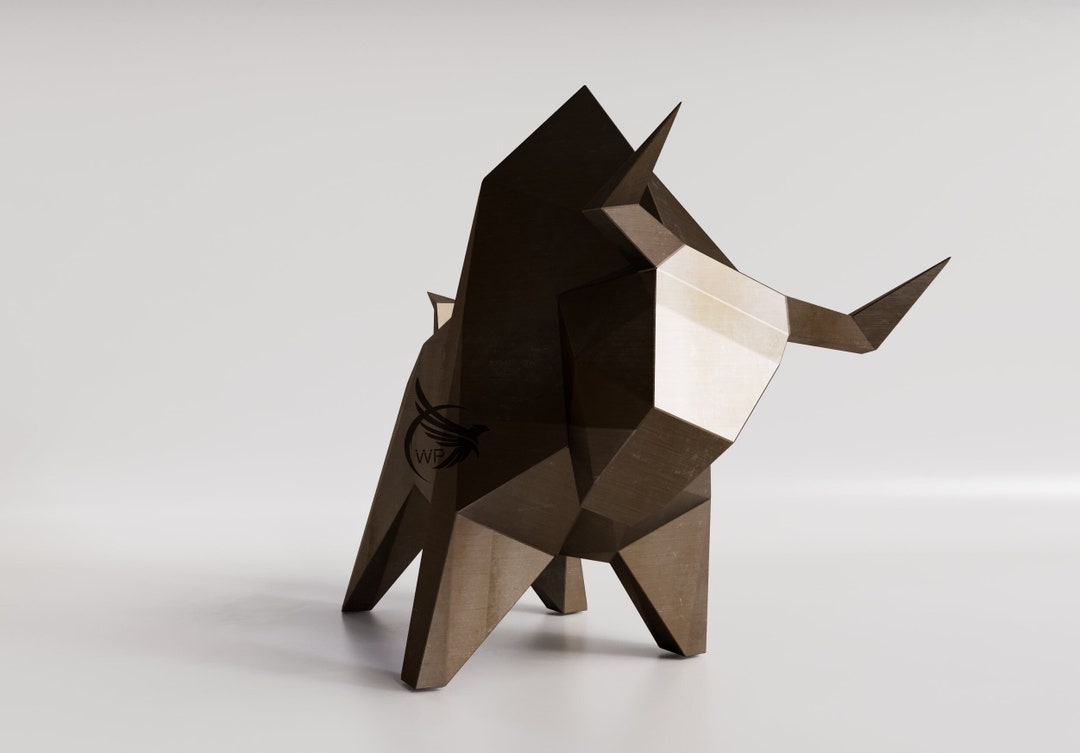 Metal Bull Sculpture: Low Poly Steel Animal Decor (PDF DXF Template) - Etsy