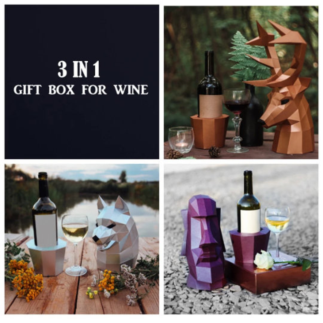 Papercraft Deer 3in 1 Gift Box for Wine Wolf Papercraft PDF - Etsy
