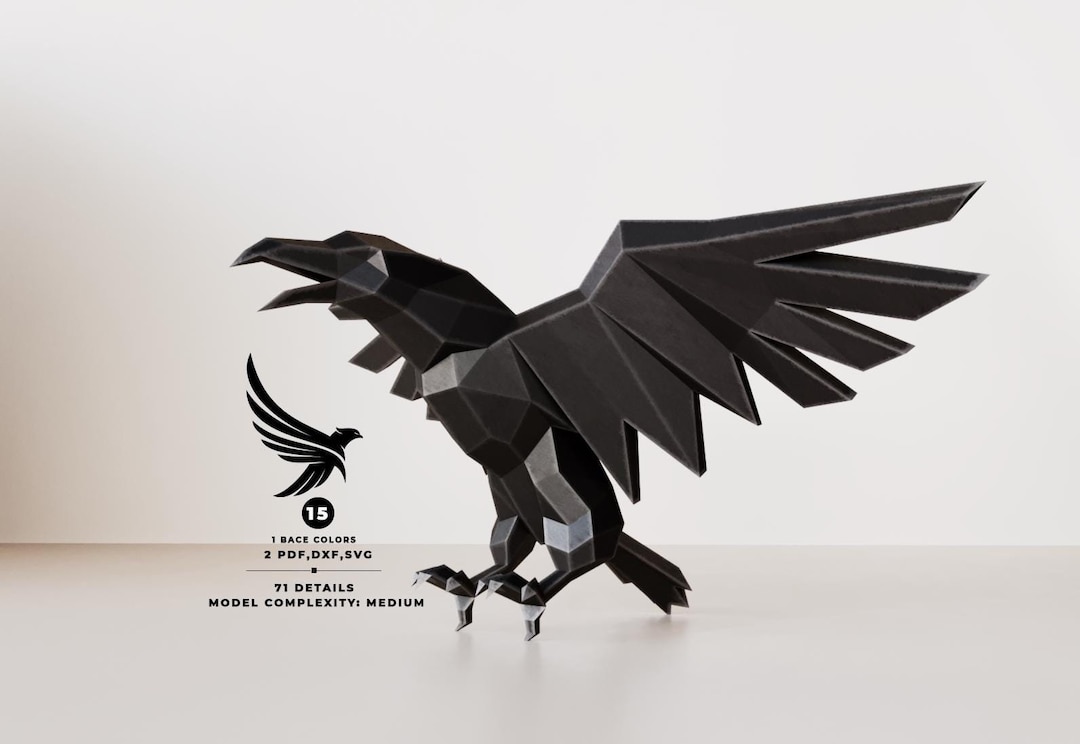 Papercraft Raven: Low Poly 3D Animal Sculpture (PDF Template) - Etsy