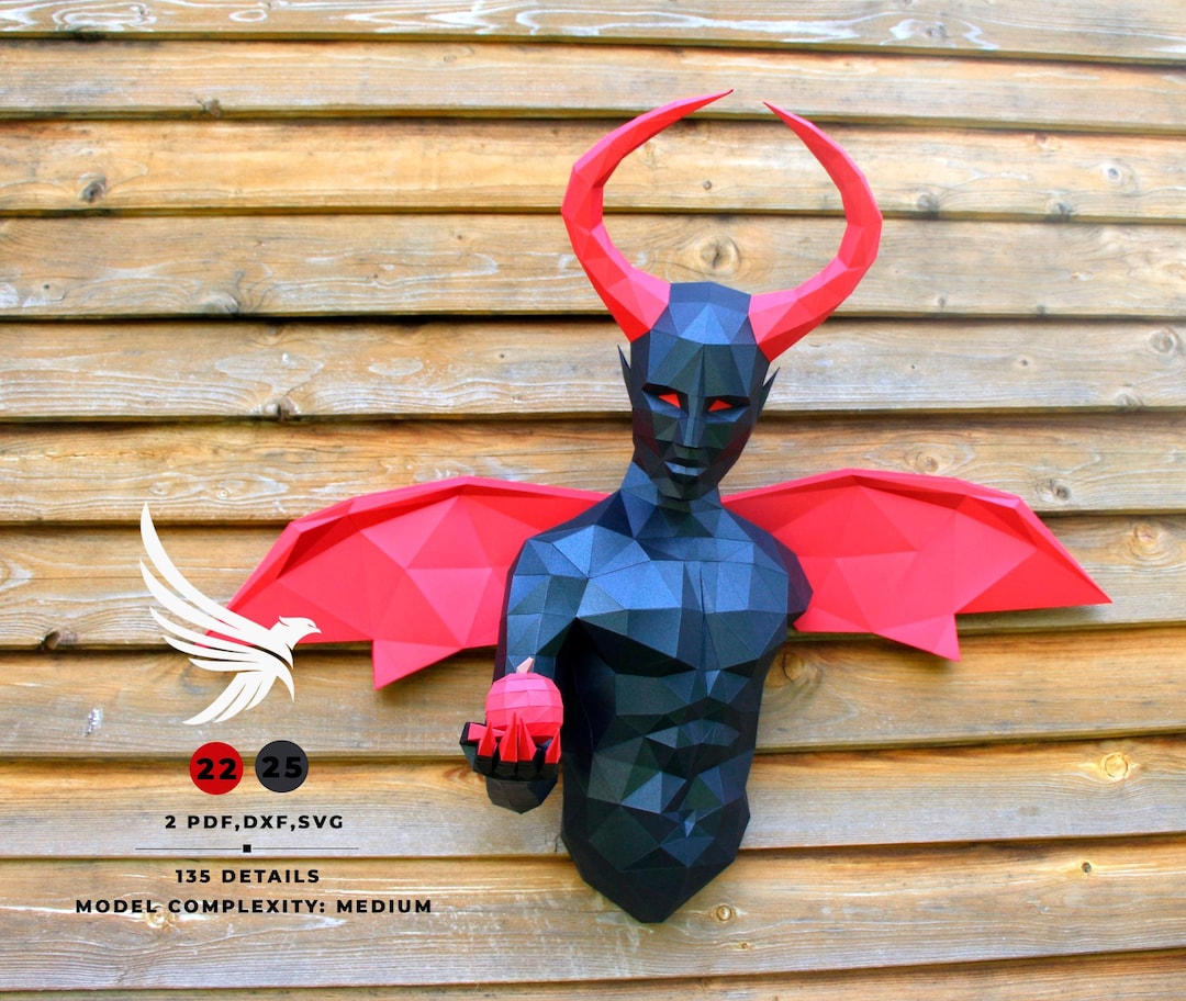 Papercraft Lucifer PDF Template Low Poly Devil Paper Sculpture DIY ...