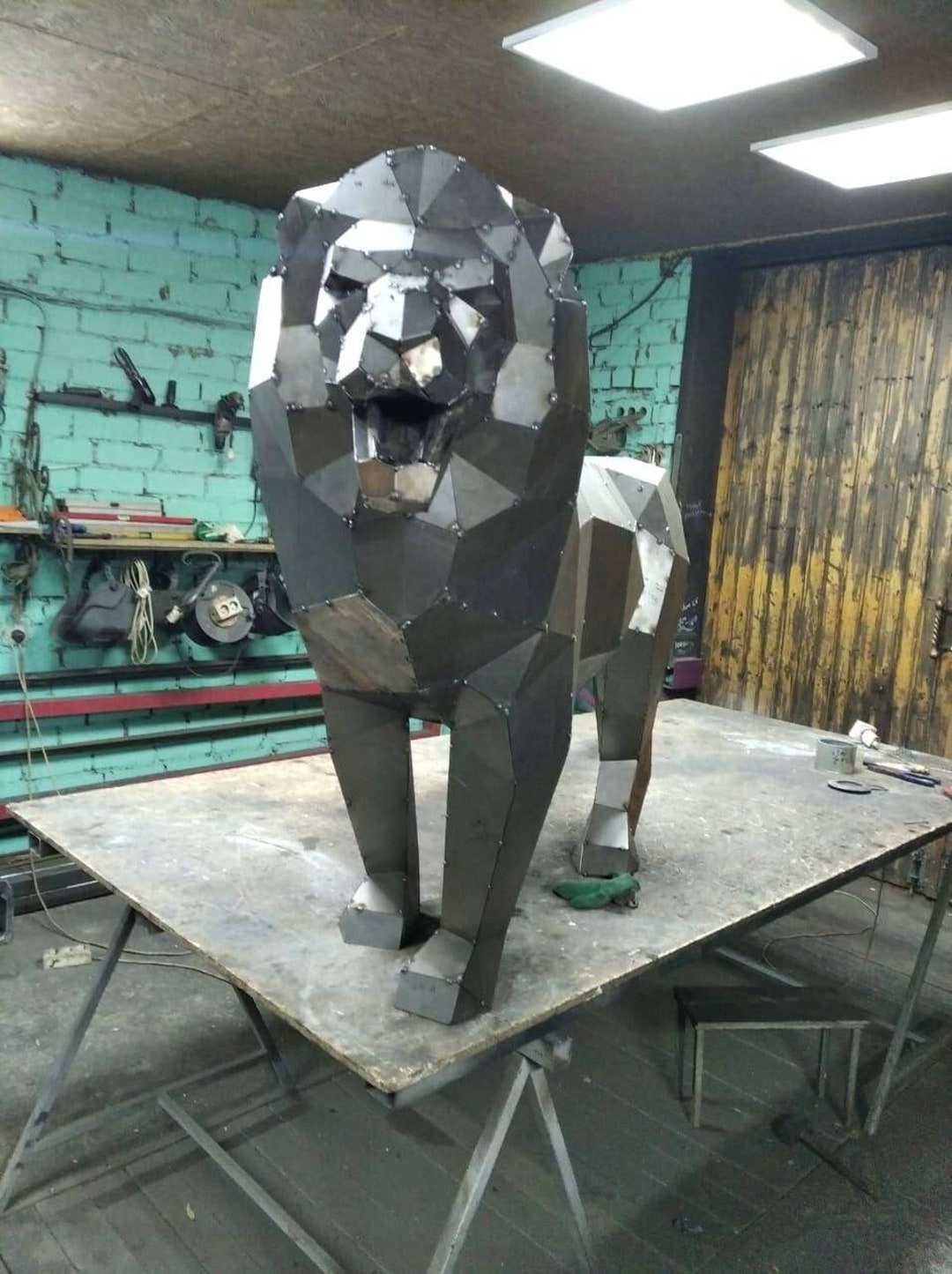 Steel Lion in Metal.pattern Lion Metal Sculptures. PDF DXF. Papercraft ...