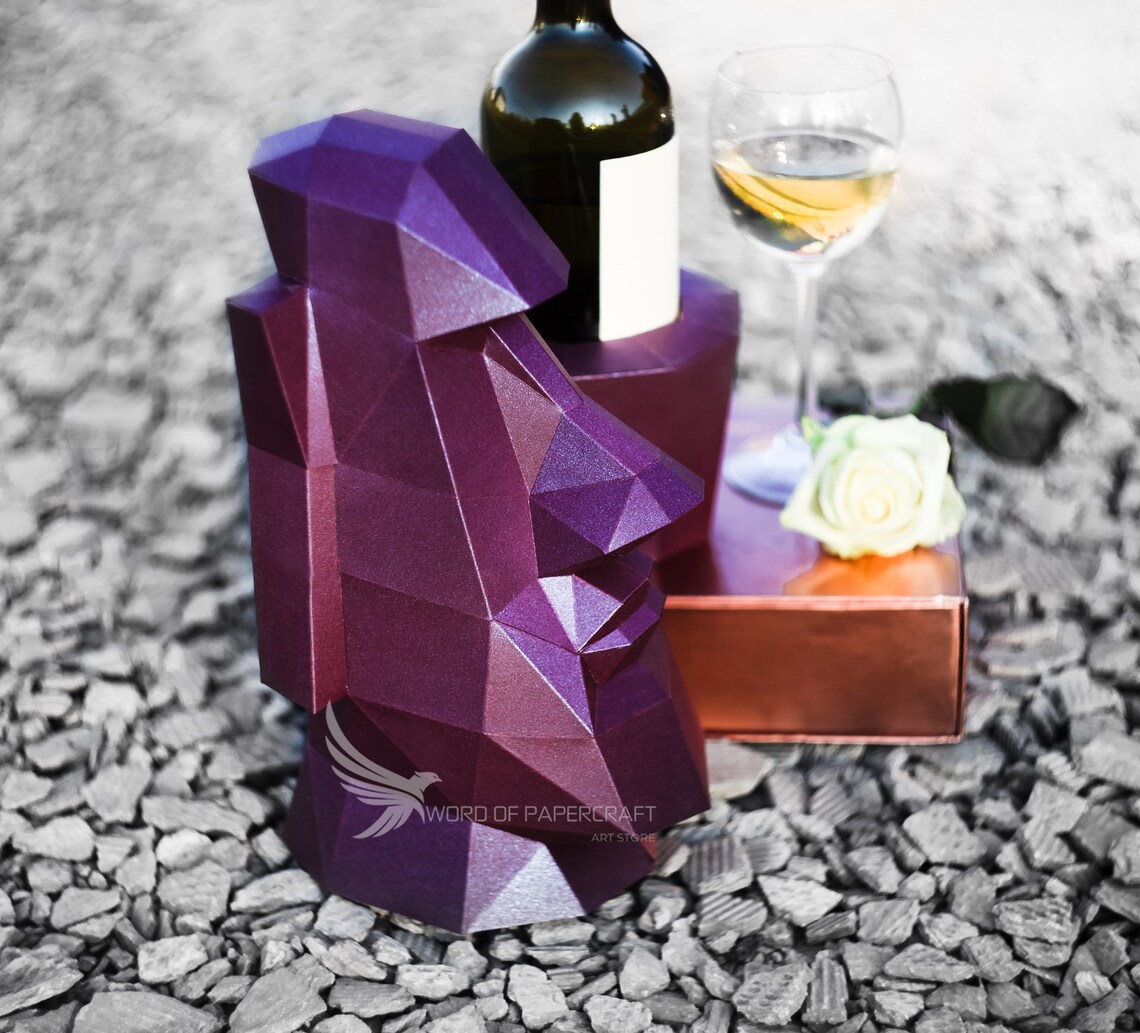 Gift Box for Wine Moai Papercraft PDF Templatediy Pepakura - Etsy