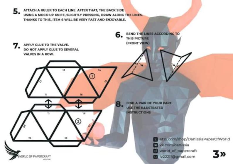 Papercraft Lucifer PDF Template Low Poly Devil Paper Sculpture DIY ...