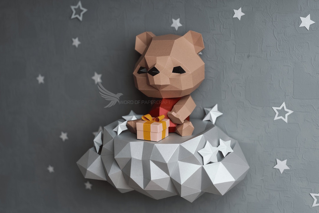 Papercraft Oso papel nube ballena, Plantilla PDF DIY Pepakura en pared ...