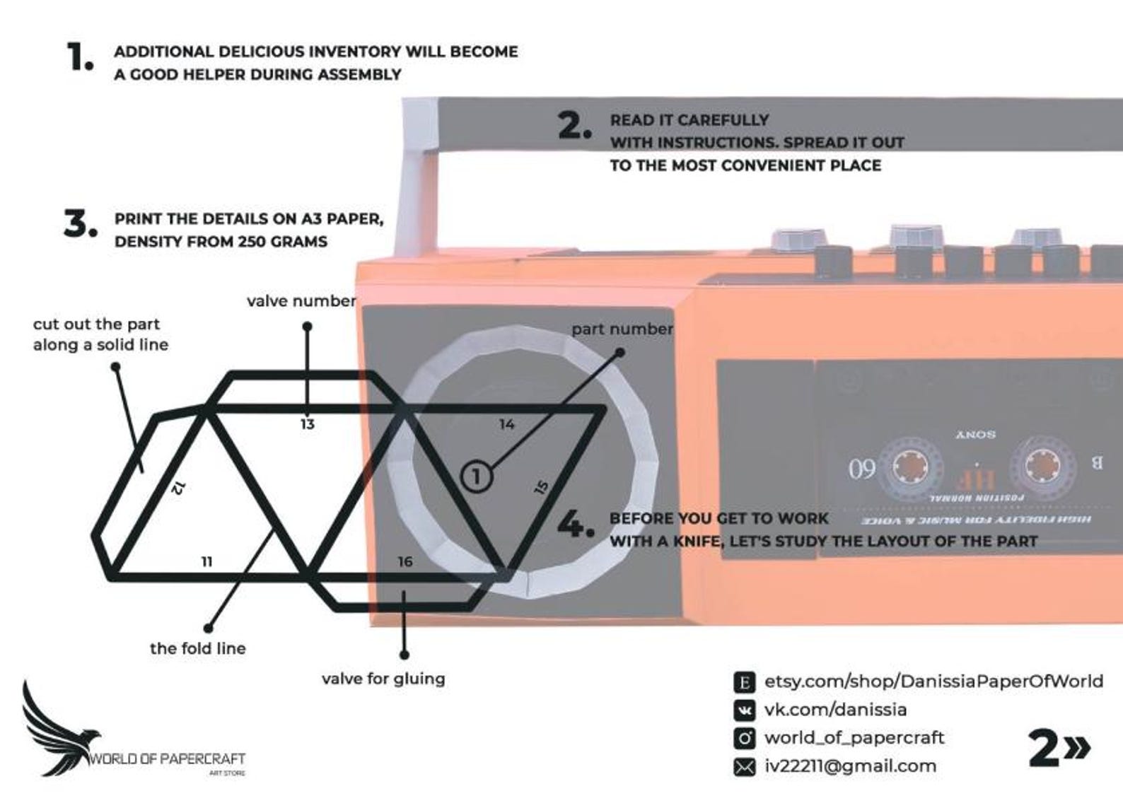 Record Player Papercraft Model Record Player Low Poly Sculpture Player ...