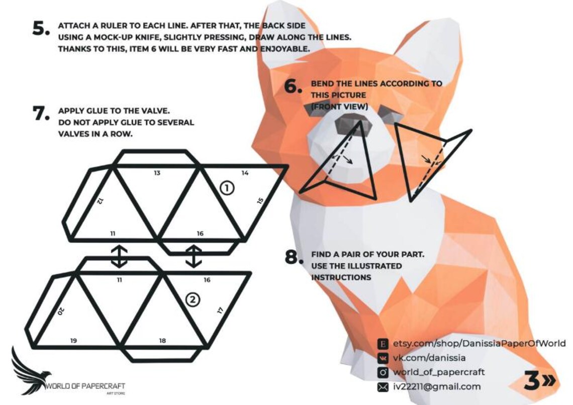 Papercraft Fox PDF Template Low Poly Paper Fox Sculpture DIY Gift Wall ...