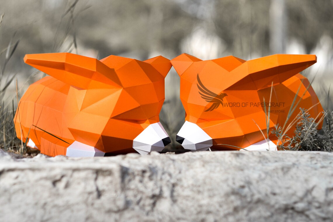 Papercraft Fox 2 Sleeping Foxes PDF Templatediy Pepakura - Etsy