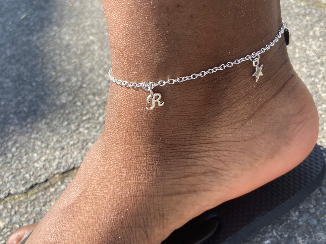 Anklet With Charms and Initials With Optional Finish - Etsy