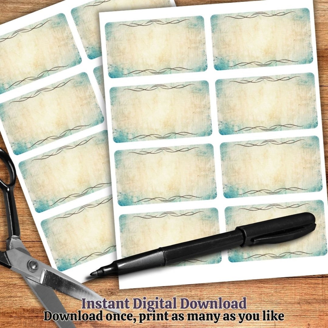 Vintage Blue Container Labels. Printable Blank Organization Labels for ...