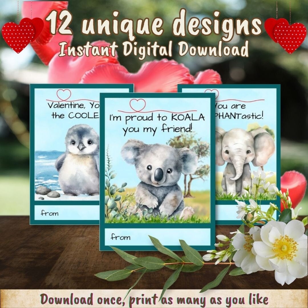 Baby Zoo Animal Valentines for Kids - Classroom, Friends, Instant ...