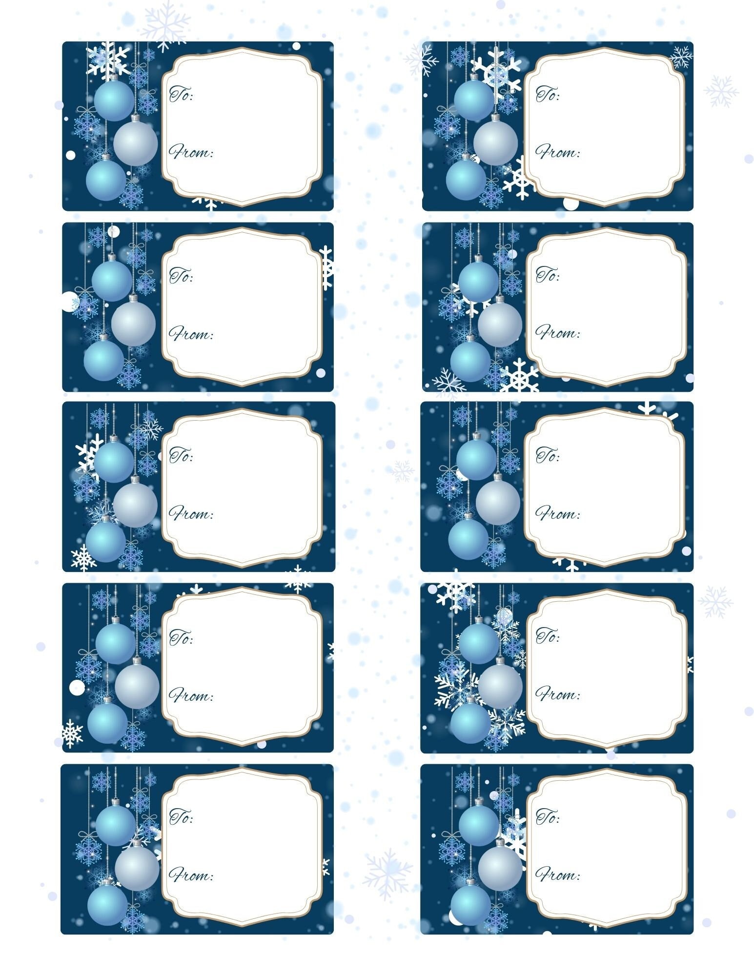 Holiday Gift Tags Christmas Blue Snow Ornament Label - Etsy