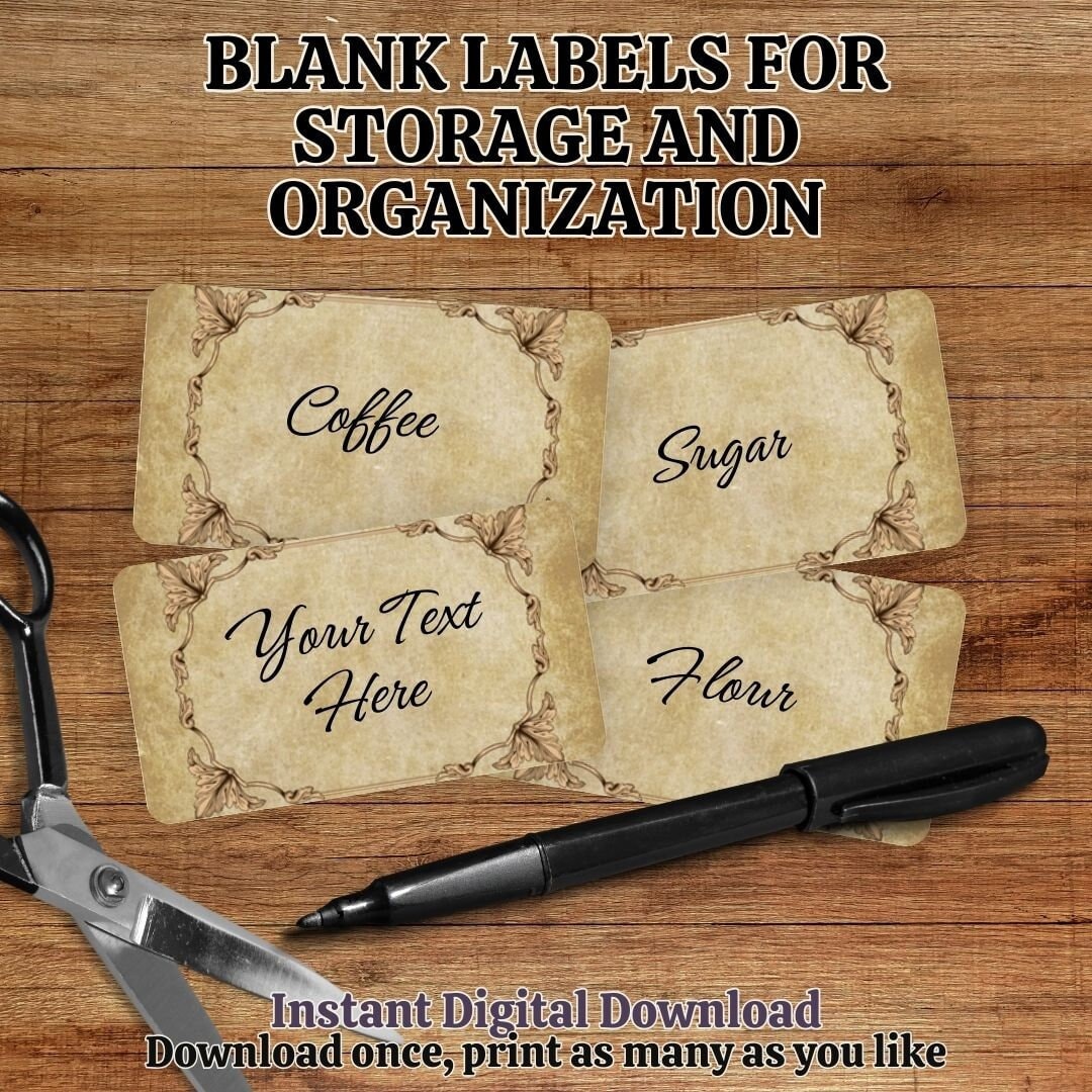 Vintage Leaf Container Labels. Printable Blank Organization Labels for ...
