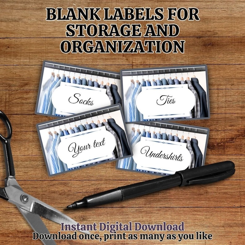 Men's Wardrobe Labels. Printable Blank Organization Labels for Storage ...