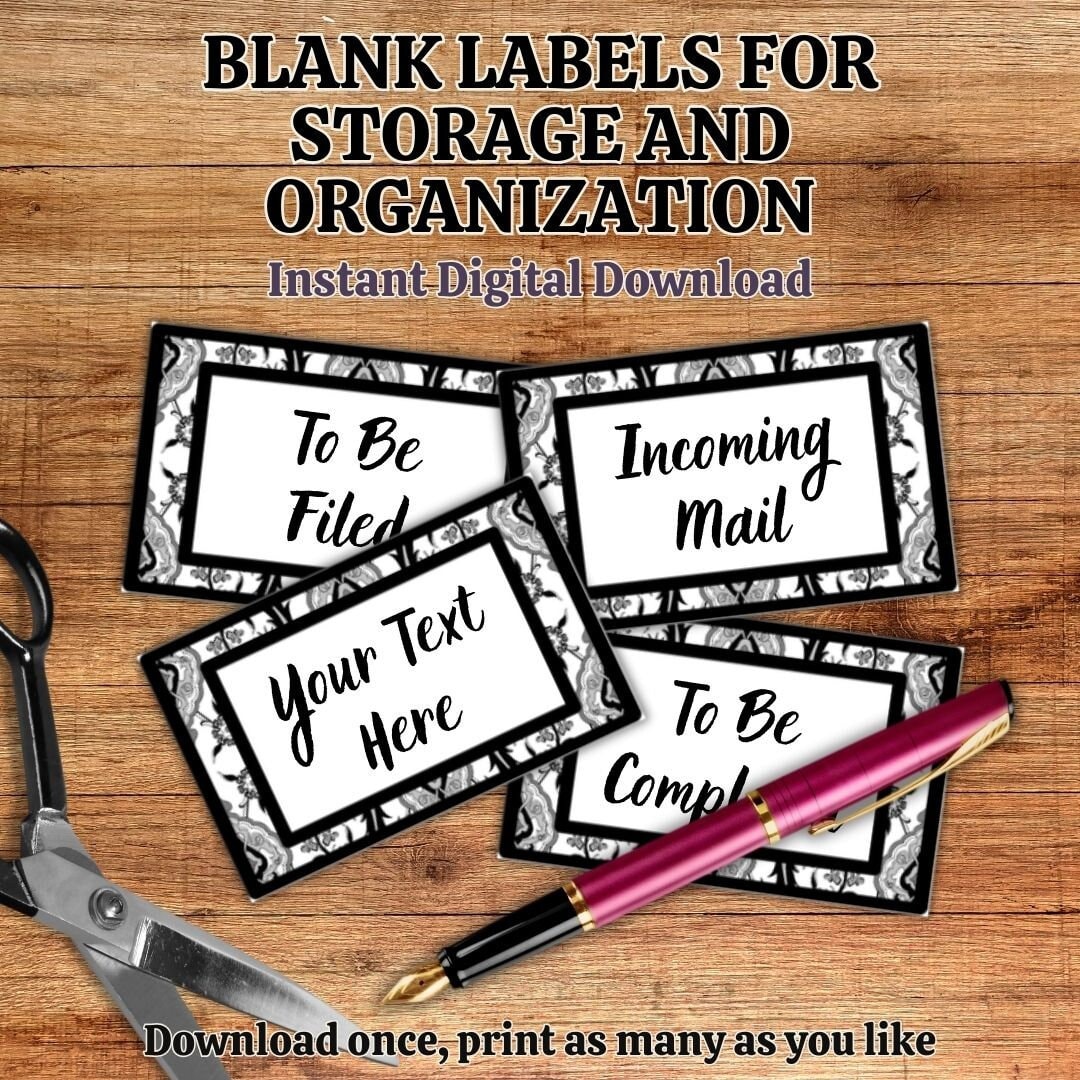 Black and White Container Labels. Printable Blank Organization Labels ...