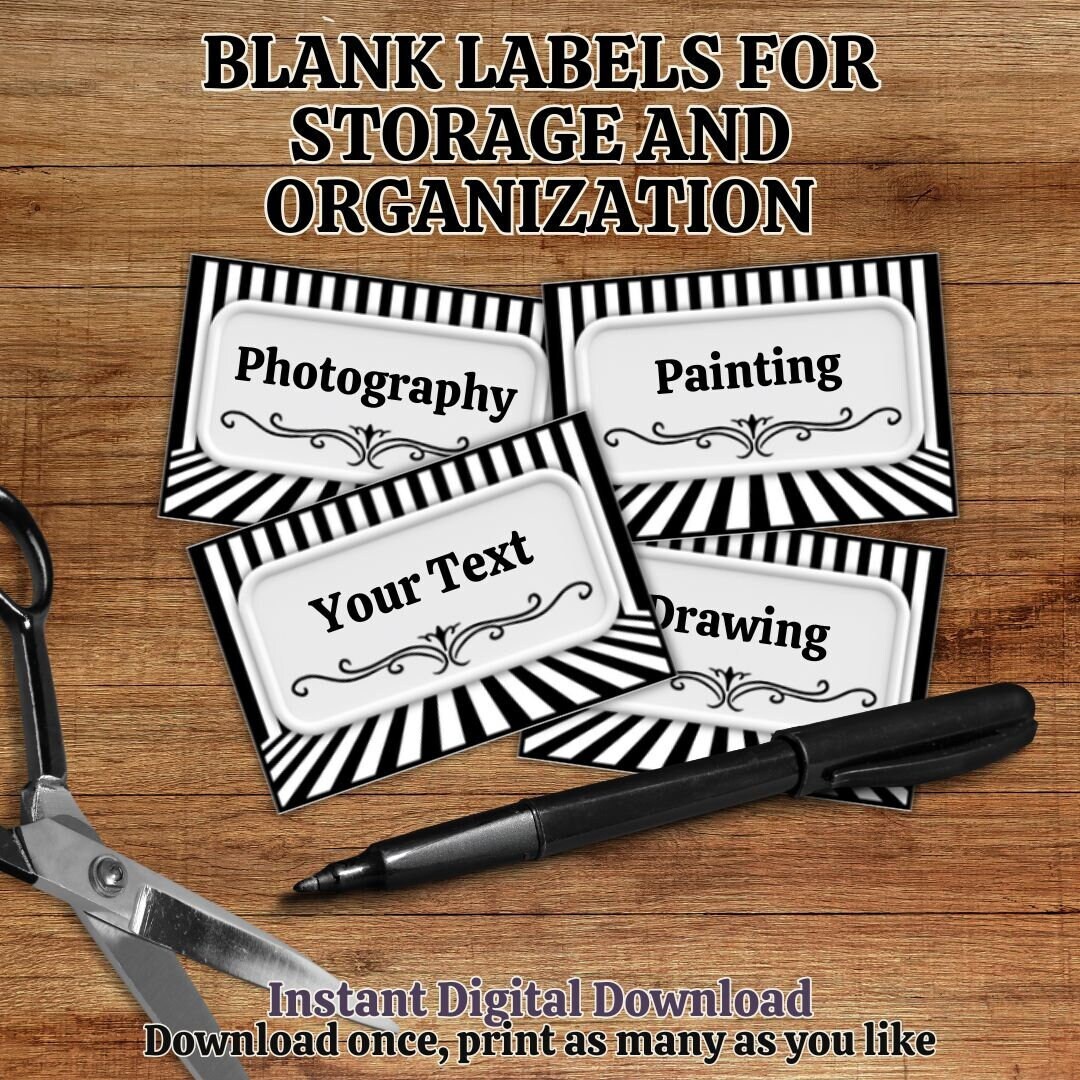 Black & White Container Labels. Printable Blank Organization Labels for ...