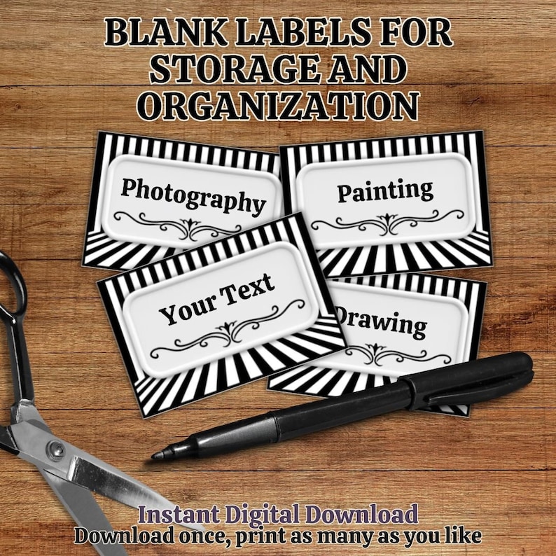 Black & White Container Labels. Printable Blank Organization Labels for ...