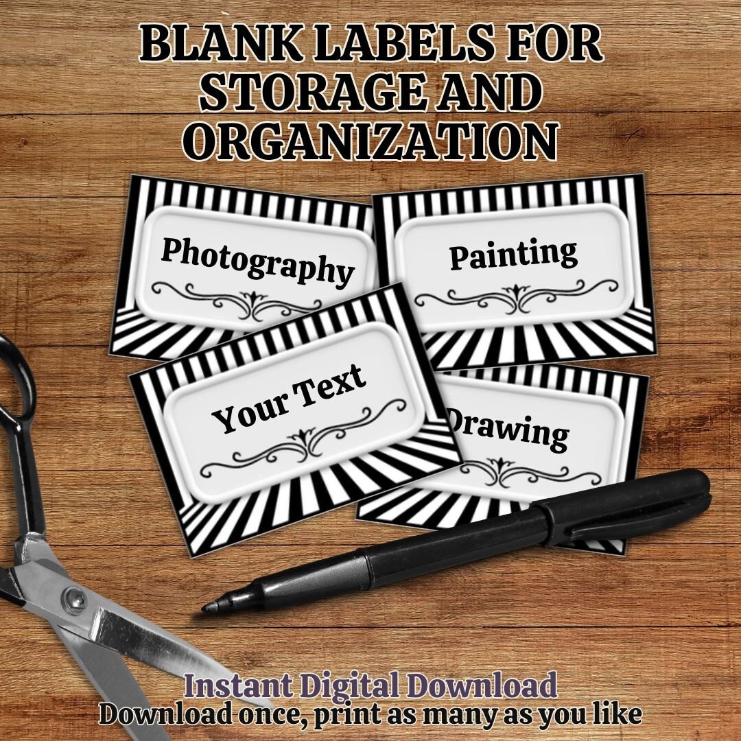 Black & White Container Labels. Printable Blank Organization Labels for ...