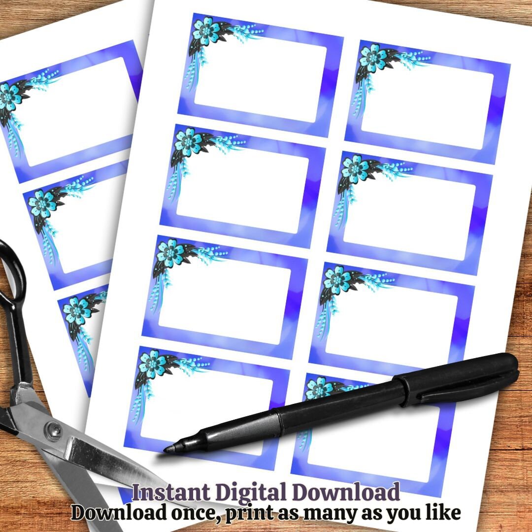 Floral Blue Container Labels. Printable Blank Organization Labels for ...