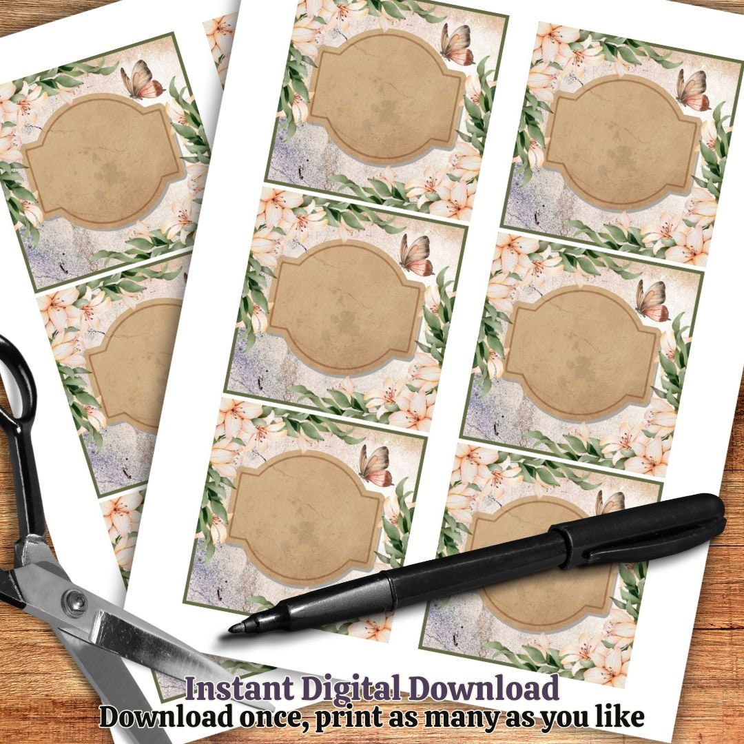 Vintage Lily Container Labels. Printable Blank Organization Labels for ...