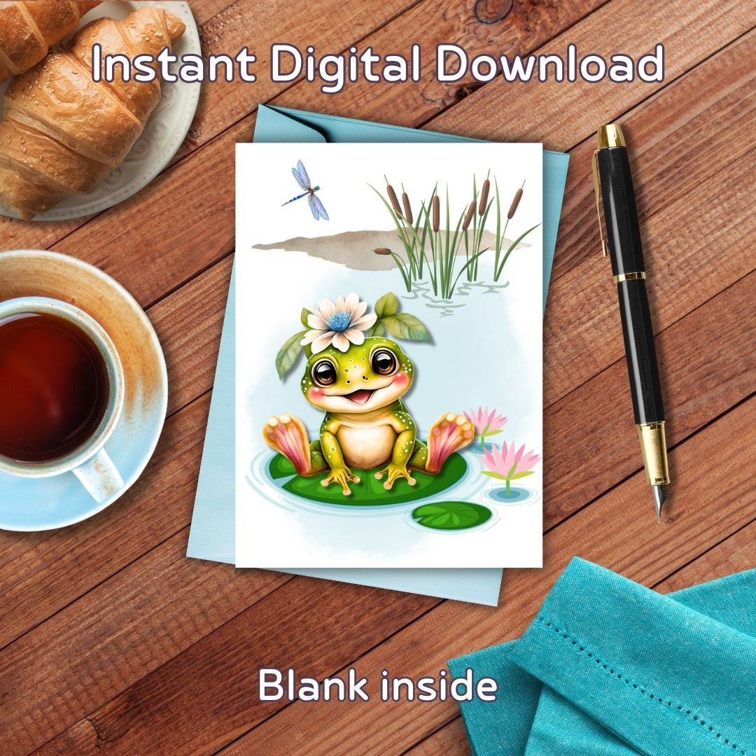 Cute Frog Easter Card, Printable, Happy Easter, Watercolor, 5x7 ...