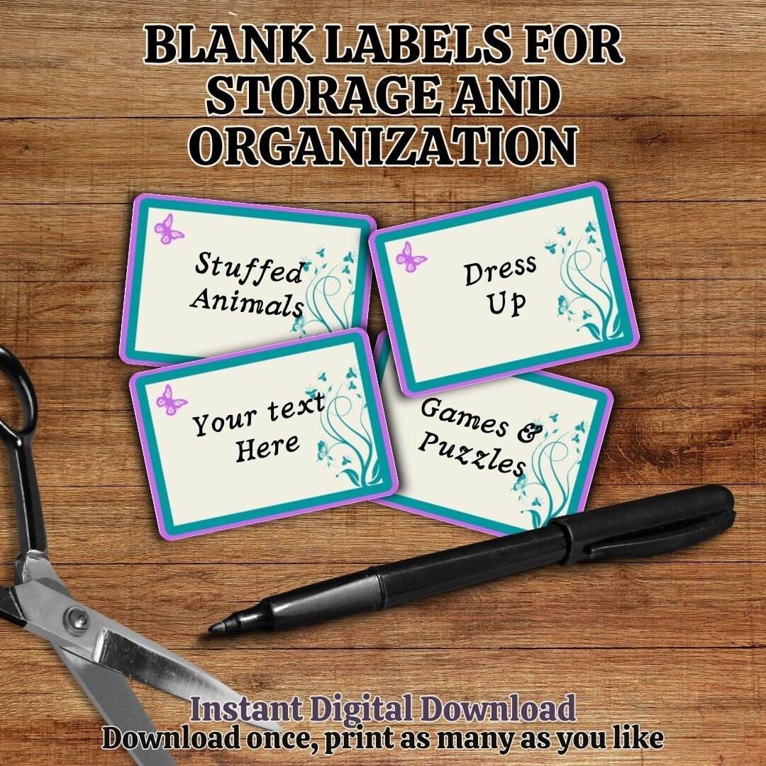 Teal Butterfly Labels, Printable Organization Labels (digital Download ...