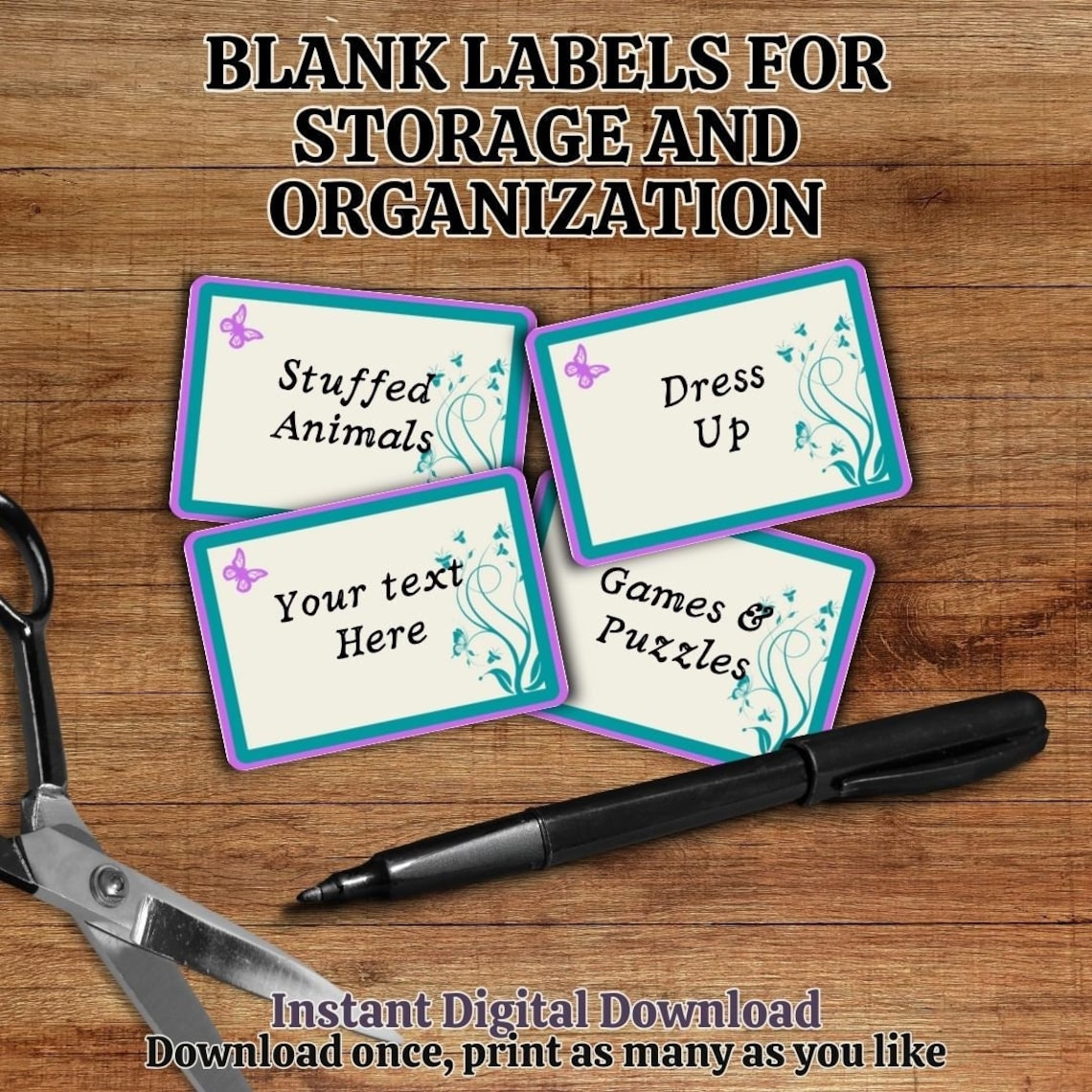 Teal Butterfly Container Labels. Printable Blank Organization Labels ...