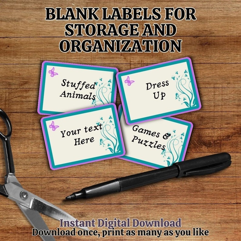 Teal Butterfly Container Labels. Printable Blank Organization Labels ...
