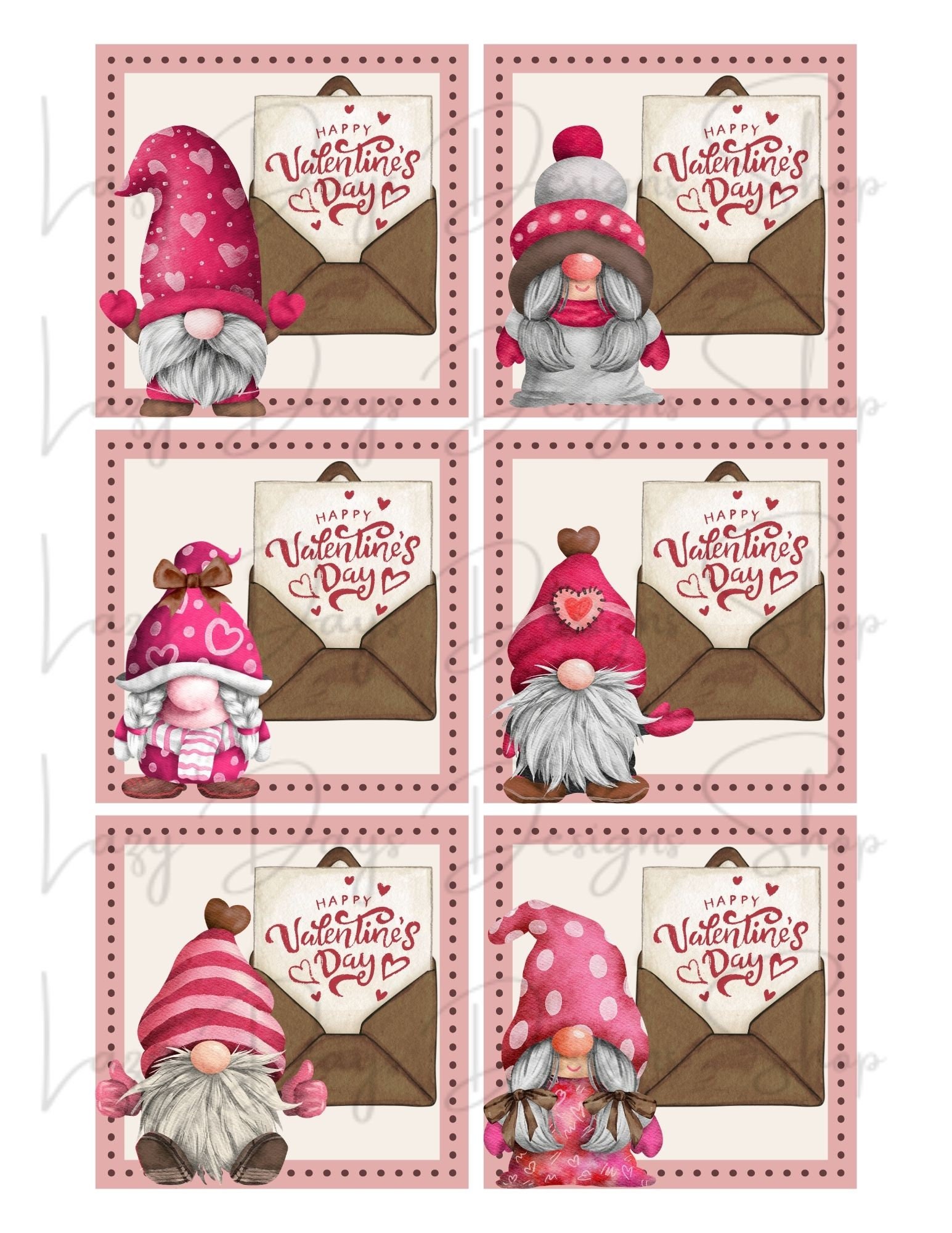 Cute Gnome Valentines for Kids - Classroom, Teacher, Instant Digital ...