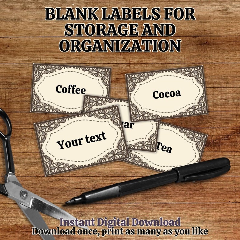 Brown and Cream Container Labels. Printable Blank Organization Labels ...