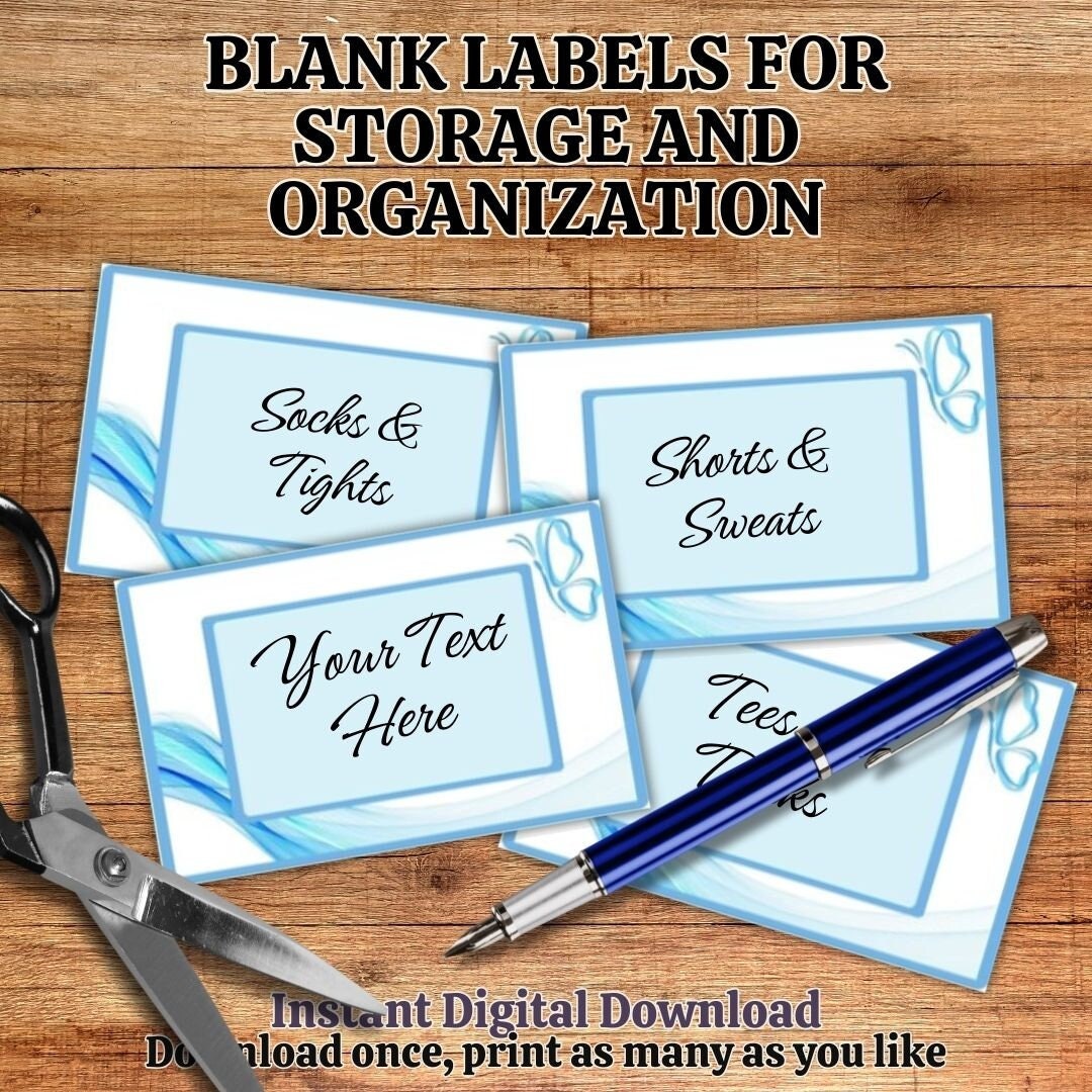 Blue Butterfly Container Labels - Printable Blank Organization Labels ...