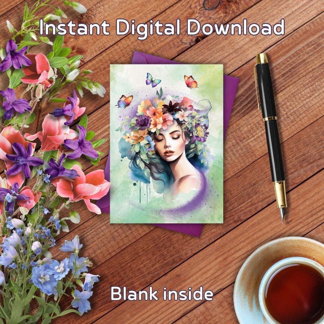 Ostara Equinox Card, Printable, Happy Easter, Watercolor, 5x7 Greeting ...