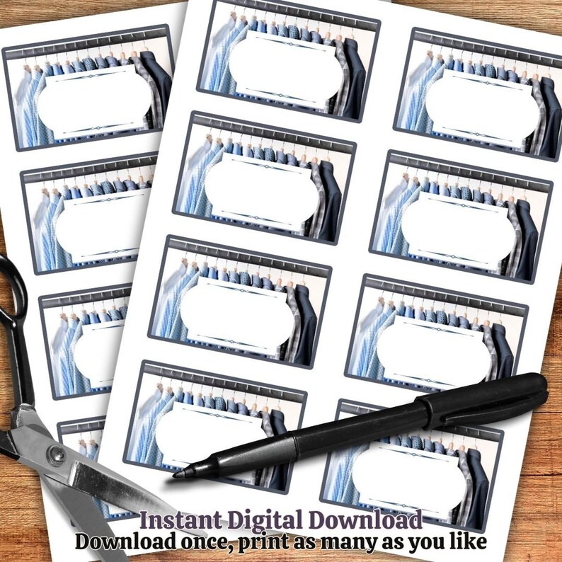 Men's Wardrobe Labels. Printable Blank Organization Labels for Storage ...