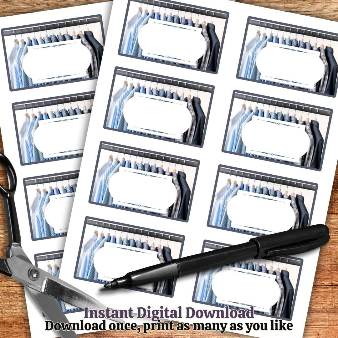 Men's Wardrobe Labels. Printable Blank Organization Labels for Storage ...