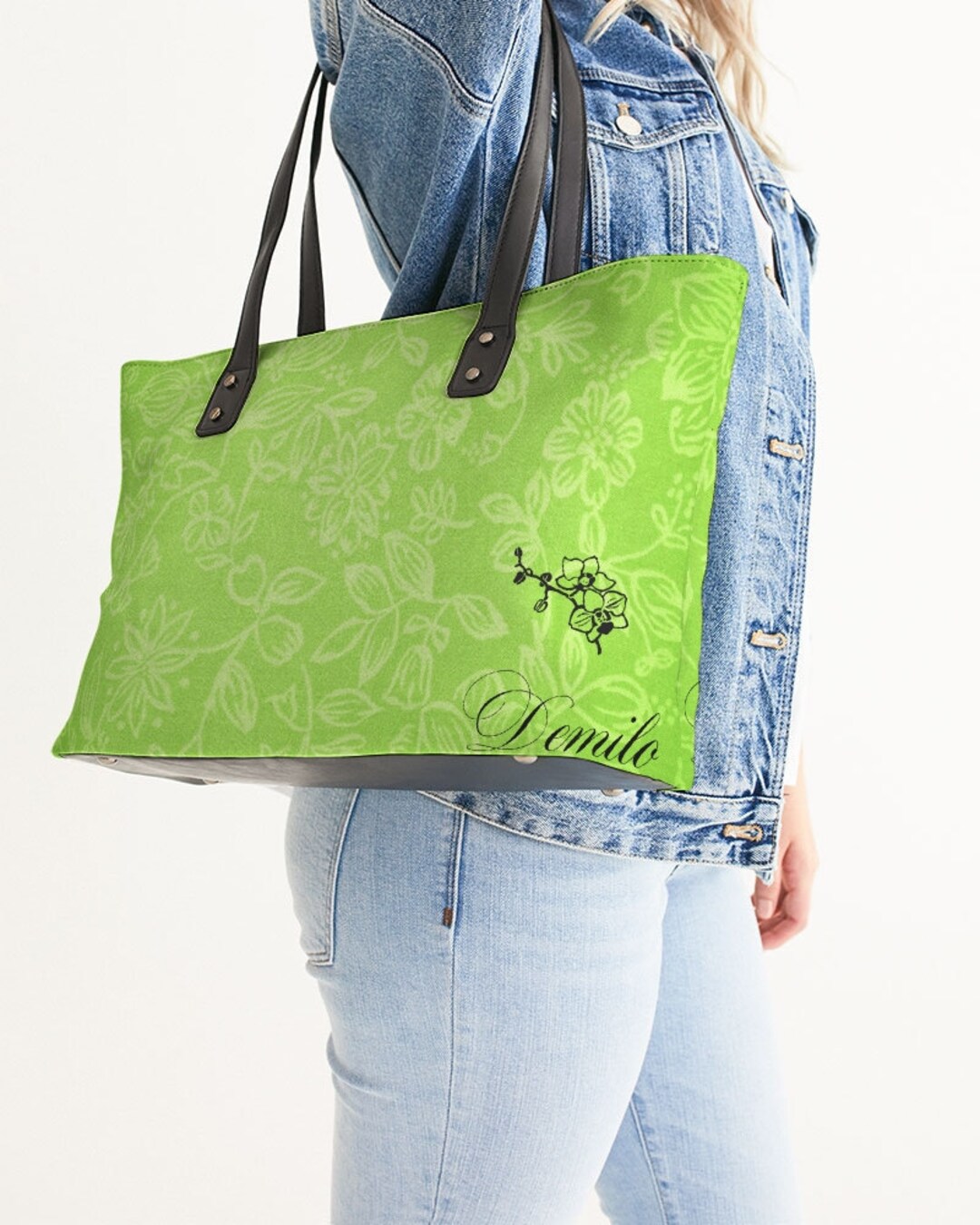Stylish Tote Lime-green-floral-pattern- - Etsy