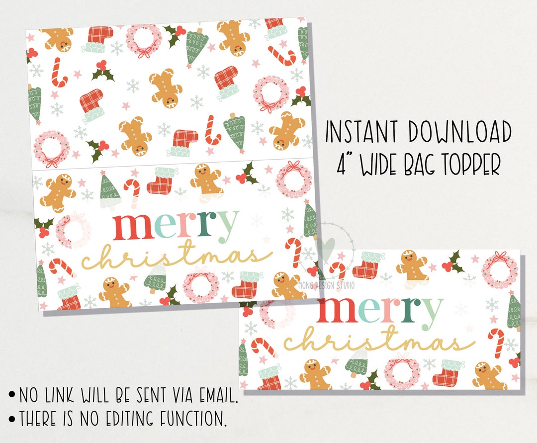 Merry Christmas PRINTABLE BAG TOPPER/ Christmas Bag Topper/ Instant ...
