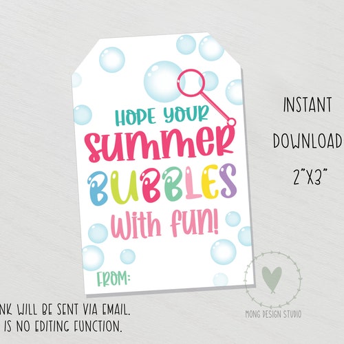 End of School Bubble Tags Summer Vacation Bubble Favor Tag - Etsy