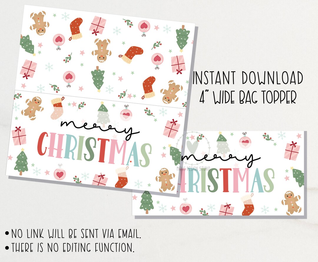 Merry Christmas PRINTABLE BAG TOPPER/ Christmas Bag Topper/ Instant ...